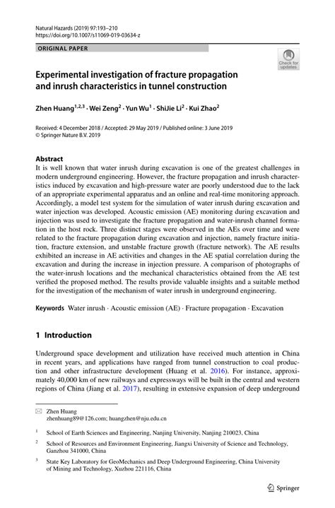Pdf Experimental Investigation Of Fracture Propagation And Inrush