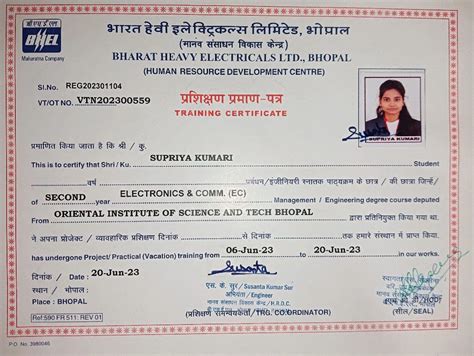 Supriya Kumari On Linkedin Internship Bhel Engineering
