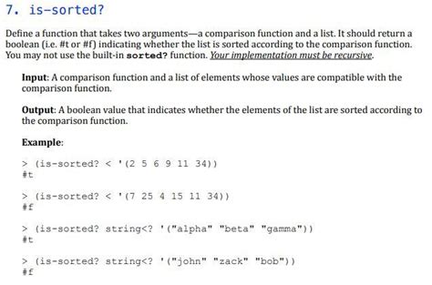 Solved Is Sorted Define A Function That Takes Two Chegg