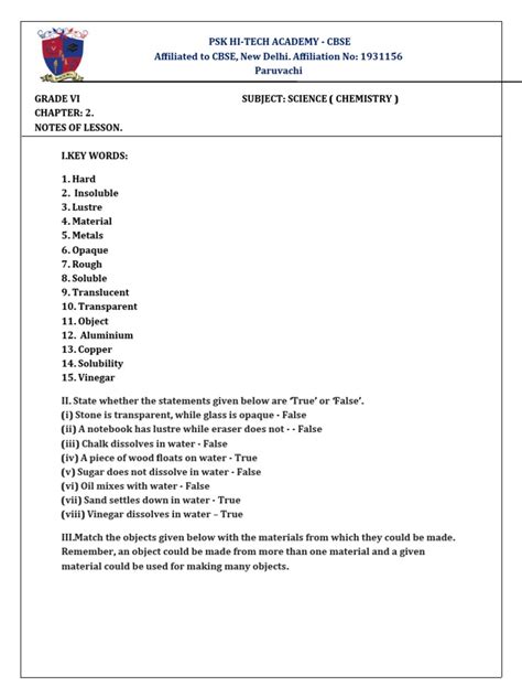 Grade 6 Science Notes Of Lesson Download Free Pdf Water Polystyrene