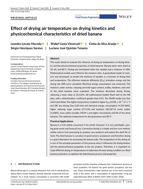 Effect Of Drying Air Temperature On Drying Kinetics And Physicochemical Characteristics Of Dried