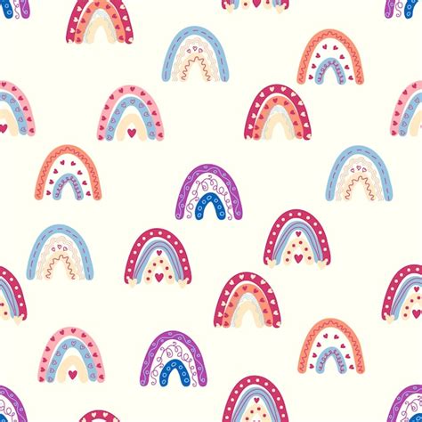 파스텔 색상의 무지개 매끄러운 패턴 스칸디나비아 아기 손으로 직물 및 신생아 옷에 대한 그림을 그렸습니다 프리미엄 벡터