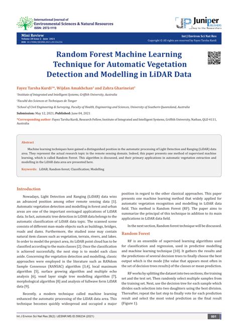 pdf random forest machine learning technique for automatic vegetation detection and modelling