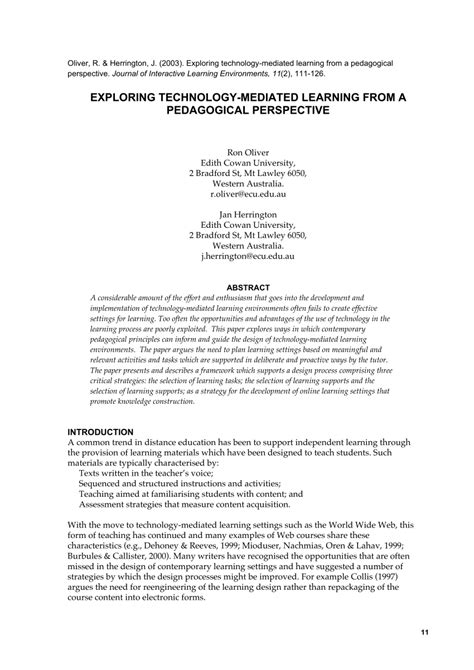 Pdf Exploring Technology Mediated Learning From A Pedagogical Perspective