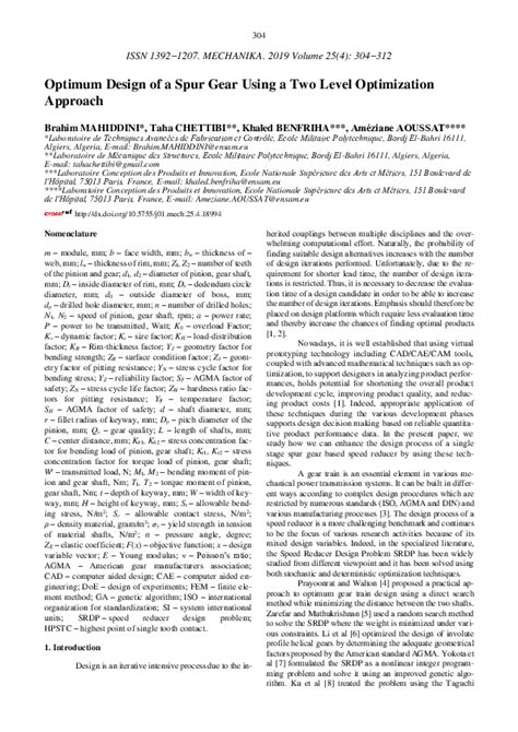 Pdf Optimum Design Of A Spur Gear Using A Two Level Optimization Approach