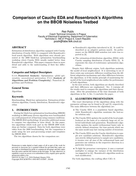 Pdf Comparison Of Cauchy Eda And Rosenbrocks Algorithms On The Bbob