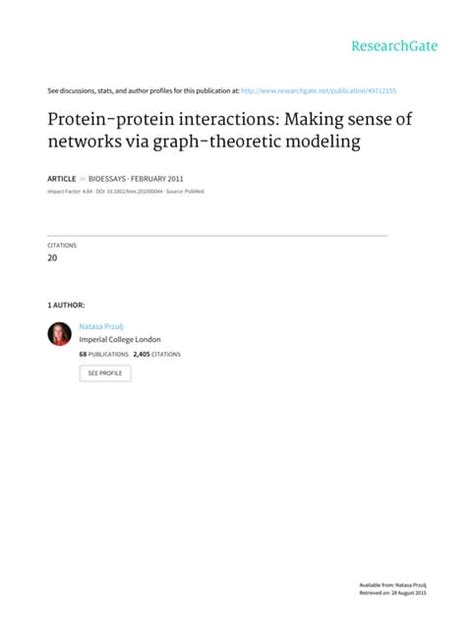 Protein Protein Interactions Graph Theoretic Modeling Pdf