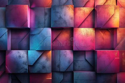Abstract Geometric Cube Wall Neon Grunge Texture Background Stock Illustration Illustration
