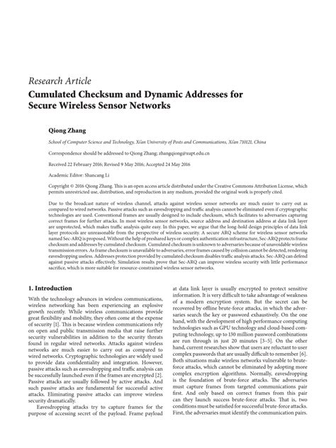 pdf cumulated checksum and dynamic addresses for secure wireless sensor networks