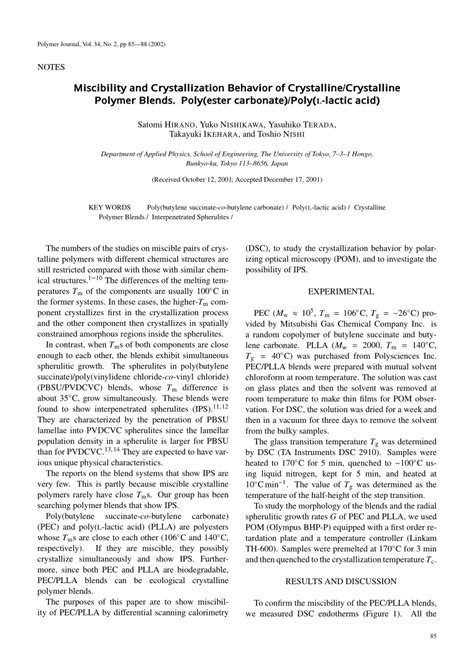 Pdf Miscibility And Crystallization Behavior Of Crystalline