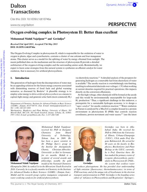 Pdf Oxygen Evolving Complex In Photosystem Ii Better Than Excellent