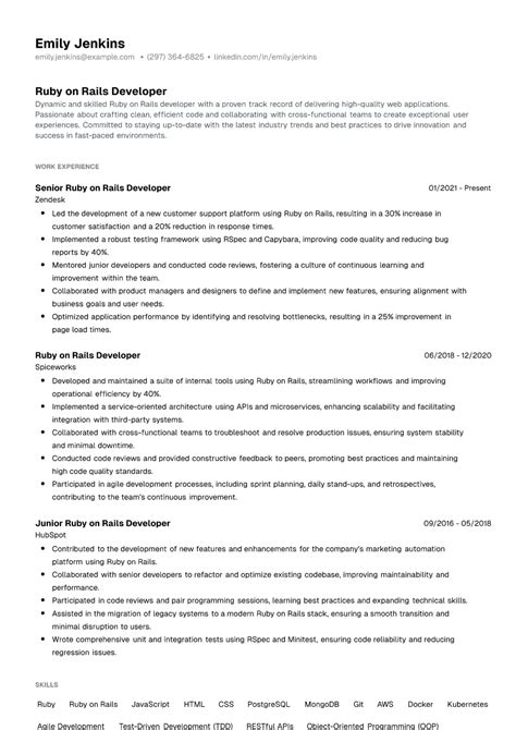 Ruby On Rails Developer Resume Example Writing Guide