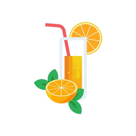 Premium Vector Orange Juice Vector Illustration Orange With Leaves