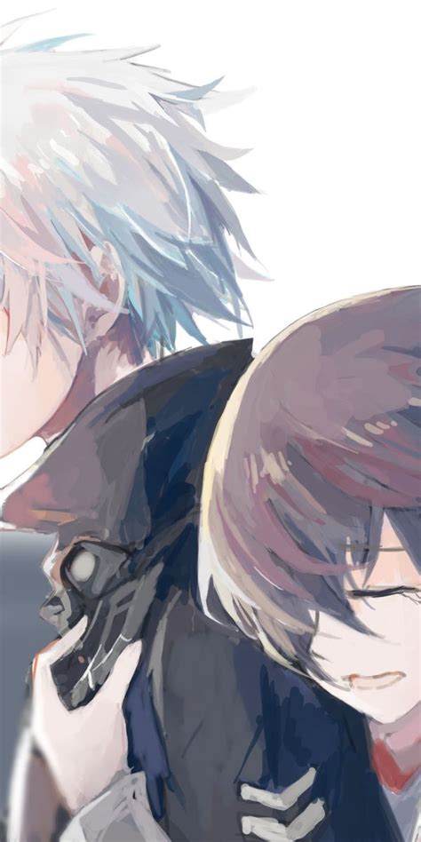 Обои на рабочий стол Короткие Волосы Токийский Гуль Кен Канеки Тоука Киришима Аниме Седые