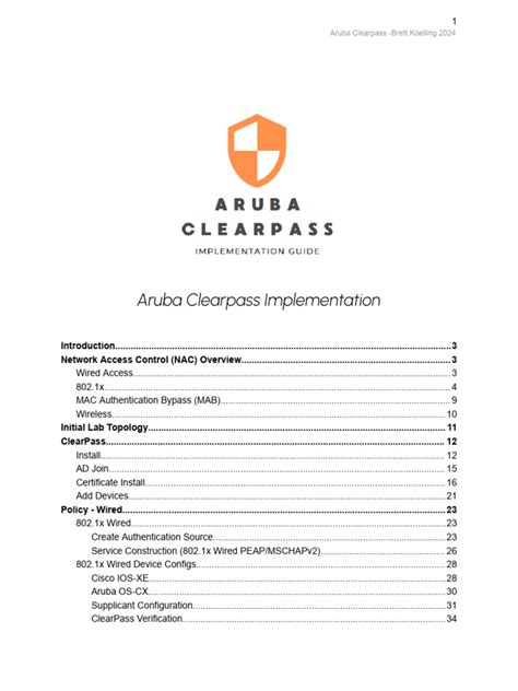 Aruba Clearpass Implementation Pdf Radius Computer Network