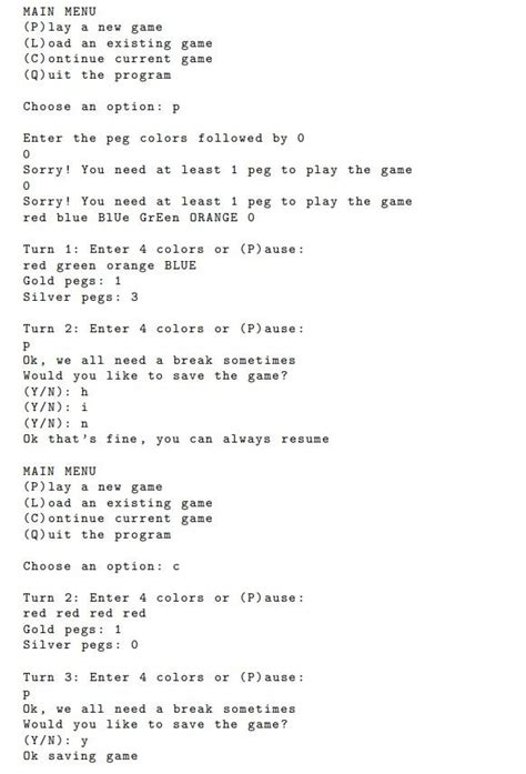 Solved Code The Mastermind Game In C With Specific
