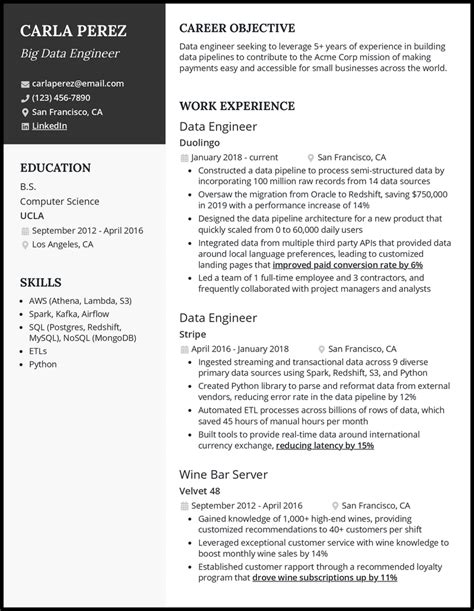 3 Big Data Engineer Resume Examples For 2025