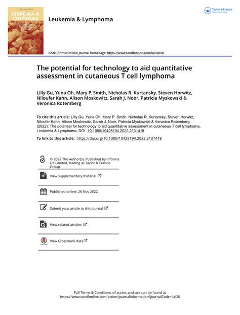 Pdf The Potential For Technology To Aid Quantitative Assessment In Cutaneous T Cell Lymphoma