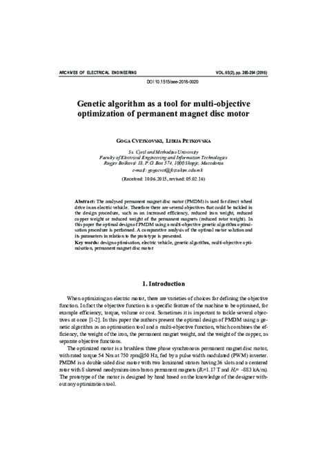Pdf Genetic Algorithm As A Tool For Multi Objective Optimization Of