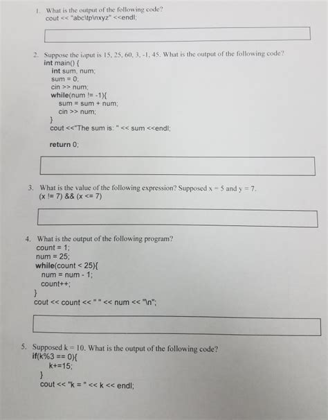 solved 1 what is the output of the following code cout