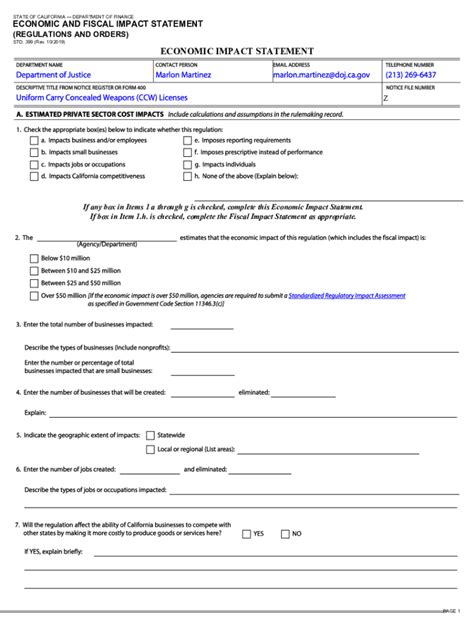 Fillable Online Oag Ca Economic And Fiscal Impact Statement
