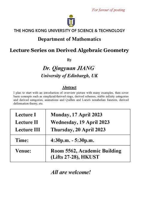 Department Of Mathematics Lecture Series On Derived Algebraic Geometry Lecture Iii School