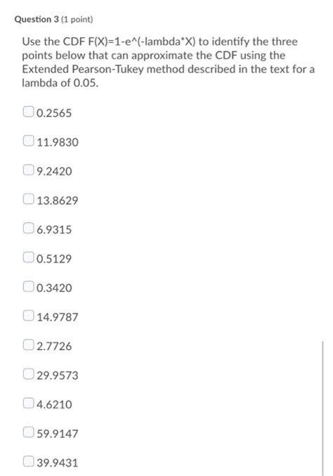 question 3 1 point use the cdf f x 1 e lambda x