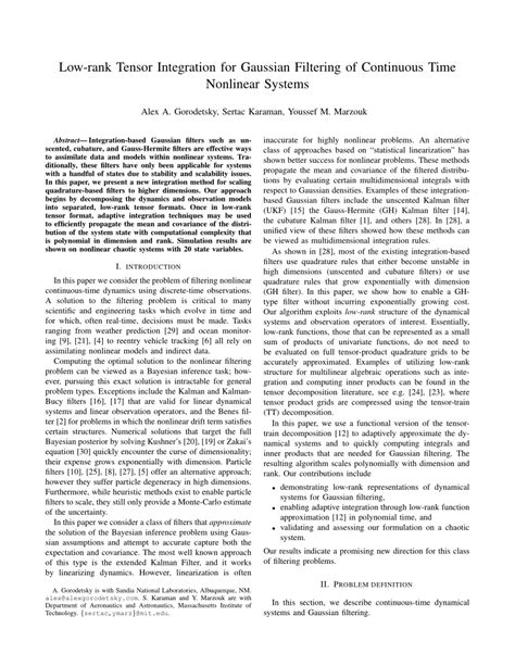 Pdf Low Rank Tensor Integration For Gaussian Filtering Of Continuous Time Nonlinear Systems