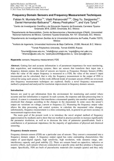 Frequency Domain Sensors And Frequency Measurement Techniques Scientificnet
