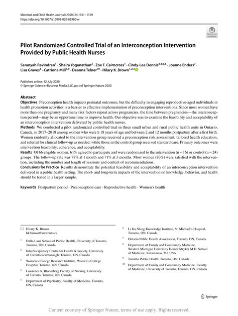 Pilot Randomized Controlled Trial Of An Interconception Intervention Provided By Public Health