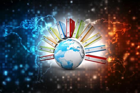 Globe And File Cabinet With Ring Binders Database Or Archive Concep Stock Illustration