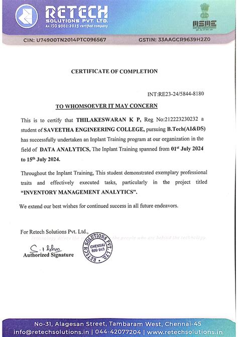 Completed Data Analytics Training Thilakeswaran K P Posted On The
