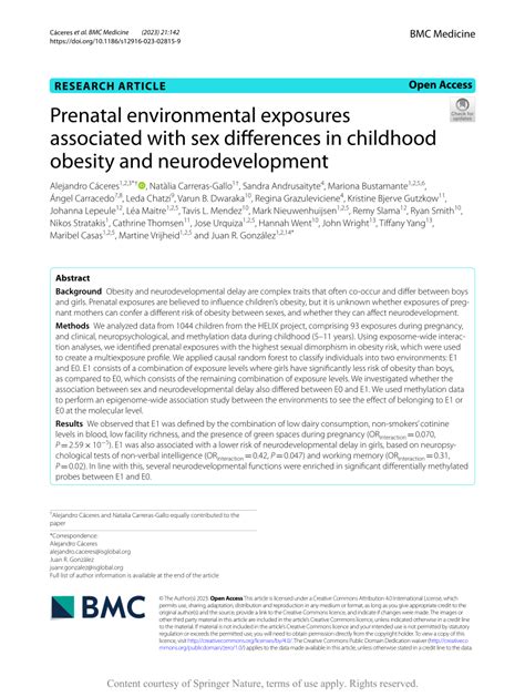 Pdf Prenatal Environmental Exposures Associated With Sex Differences
