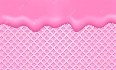 핑크 와플 배경에 녹은 딸기 크림 핑크 딸기 크림 떨어지는 배경 프리미엄 벡터