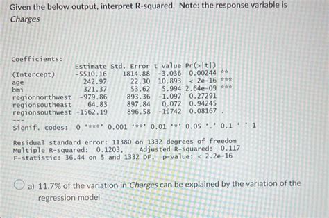 Solved Given The Below Output Interpret R Squared Note