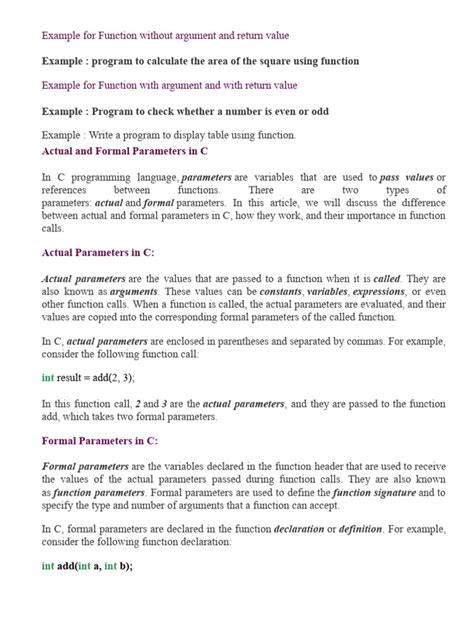 C Functions Parameters And Arrays Pdf Parameter Computer Programming Technology