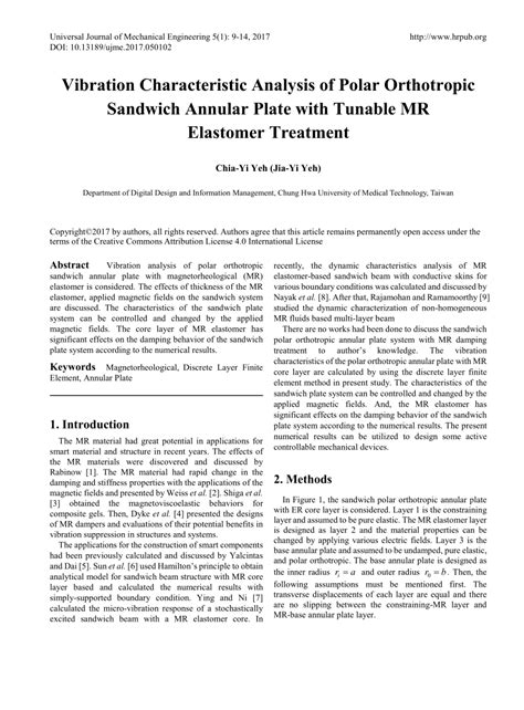 Pdf Vibration Characteristic Analysis Of Polar Orthotropic Sandwich Annular Plate With Tunable