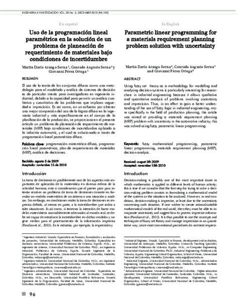 Pdf Parametric Linear Programming For A Materials Requirement