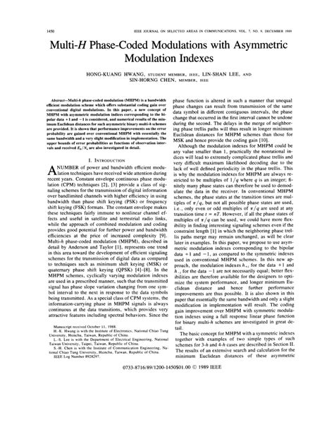 Pdf Multi H Phase Coded Modulations With Asymmetric Modulation Indexes