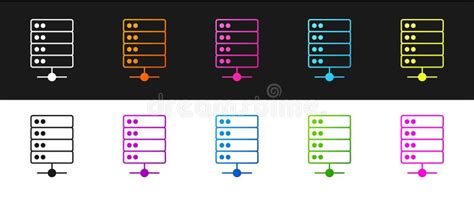 Set Server Data Web Hosting Icon Isolated On Black And White