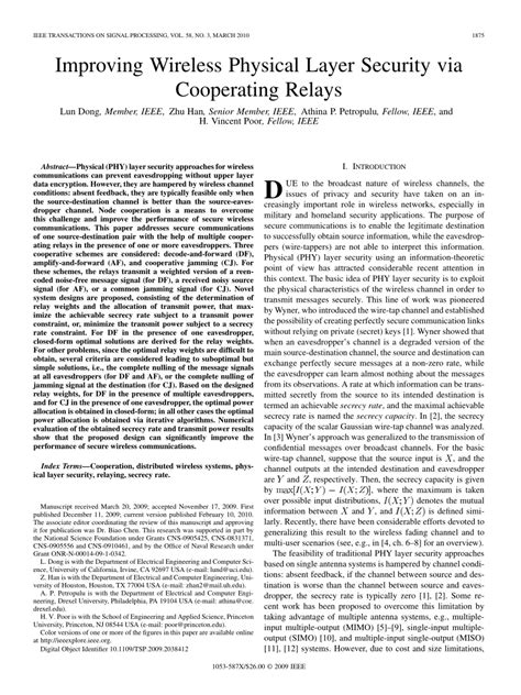 Pdf Improving Wireless Physical Layer Security Via Cooperating Relays