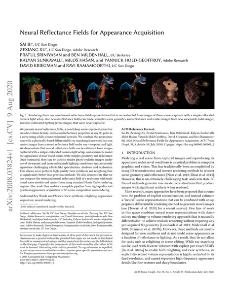 Pdf Neural Reflectance Fields For Appearance Acquisition