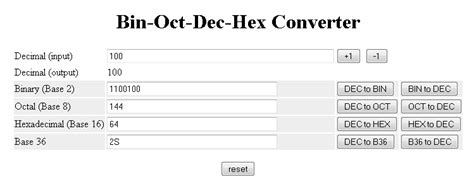 binary octal decimal hexadecimal base36 converter version 45 off