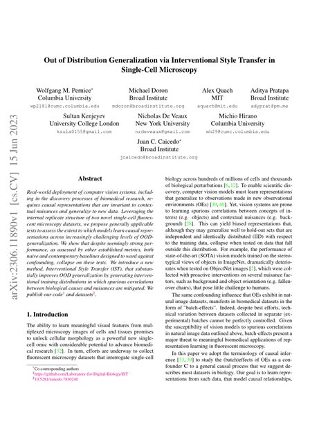 Pdf Out Of Distribution Generalization Via Interventional Style Transfer In Single Cell Microscopy