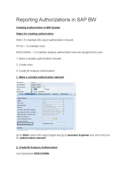 Reporting Authorizations In Sap Bw Pdf Variable Computer Science