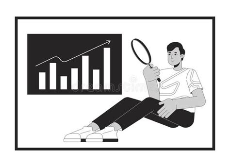 Man Analyzing Business Data Black And White 2d Line Cartoon Character Stock Vector