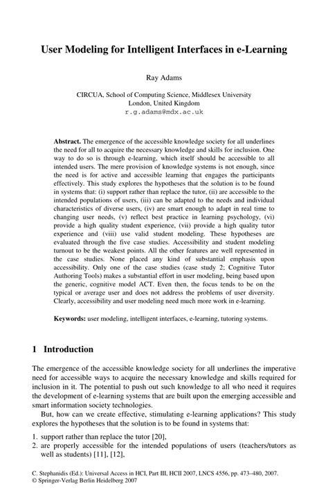 pdf user modeling for intelligent interfaces in e learning