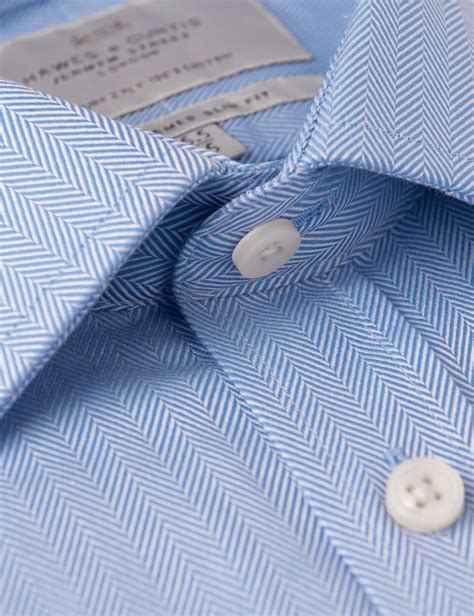 Мужская рубашка Mens Formal Blue Herringbone Slim Fit Shirt Single Cuff ...