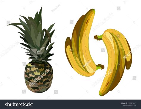 Realistic Pinapple Bananas Vector Art Stock Vector Royalty Free