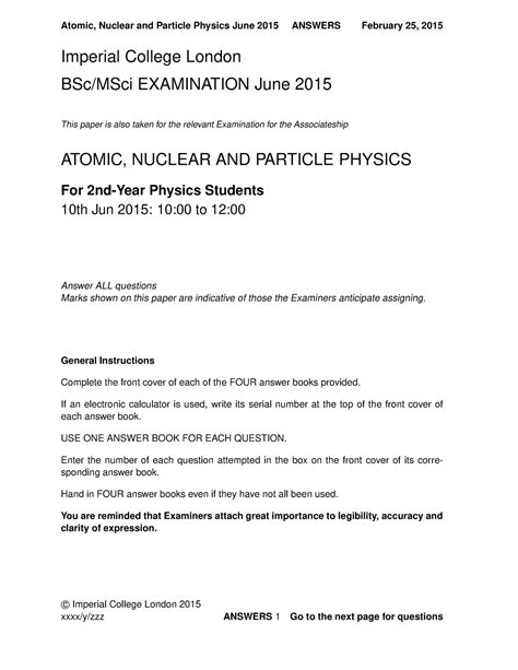 Exam Questions Atomic Nuclear And Particle Physics June ANSWERS February